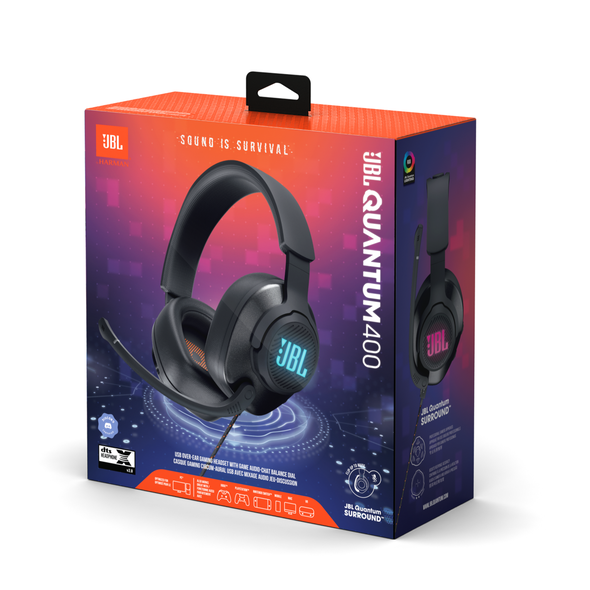 JBL Quantum 400 | 搭載遊戲對話轉盤的 USB 覆耳式 PC 電競耳機